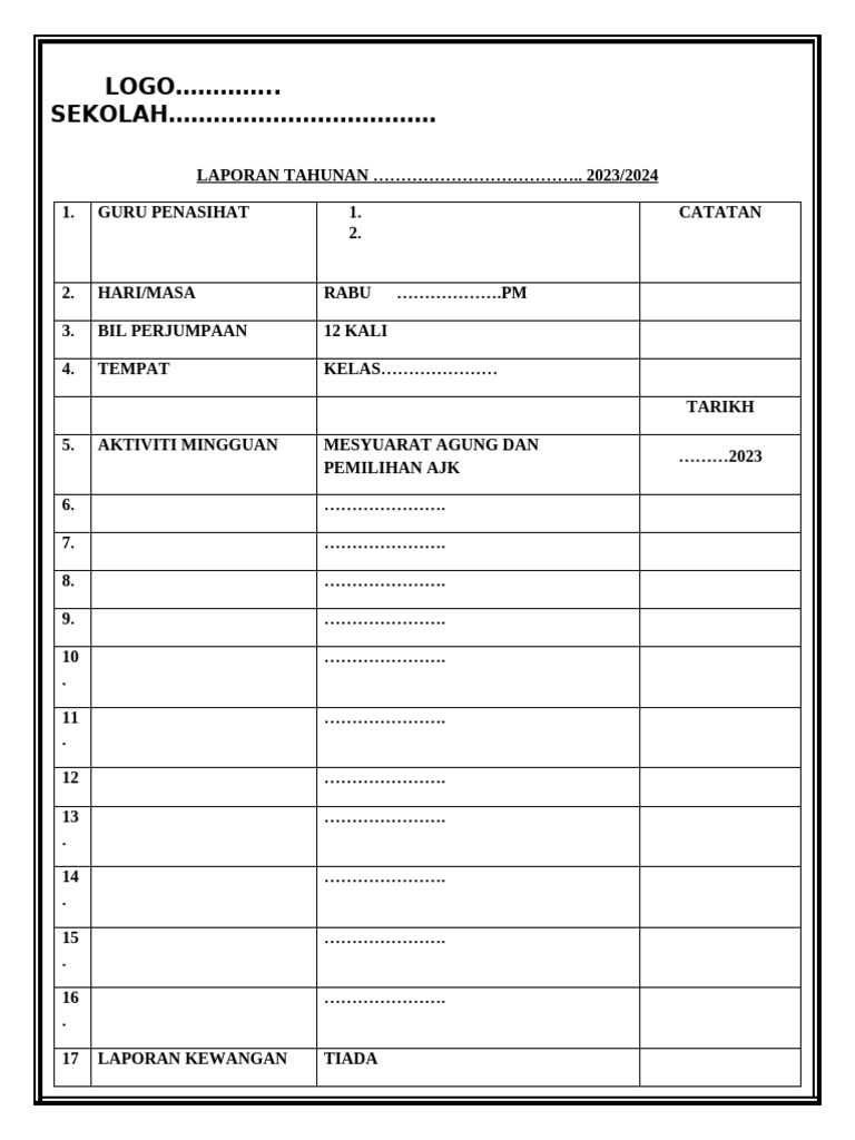 Format Laporan Tahunan Kokurikulum 2023-2024 | PDF