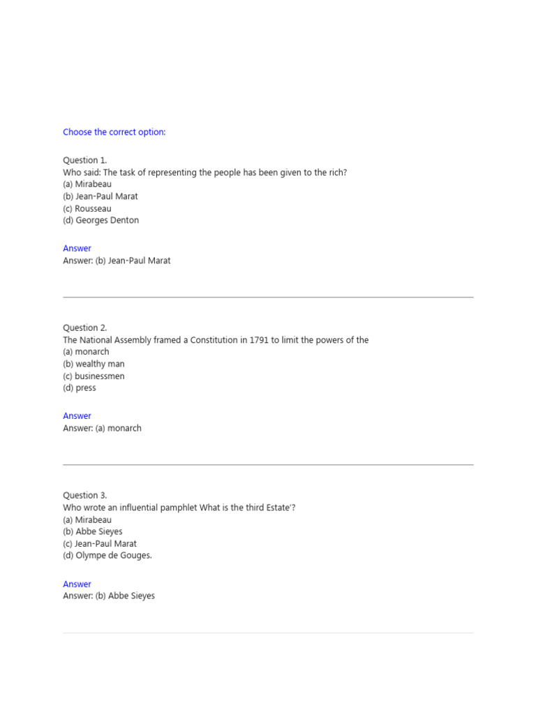 French Revolution Pratice MCQ | PDF