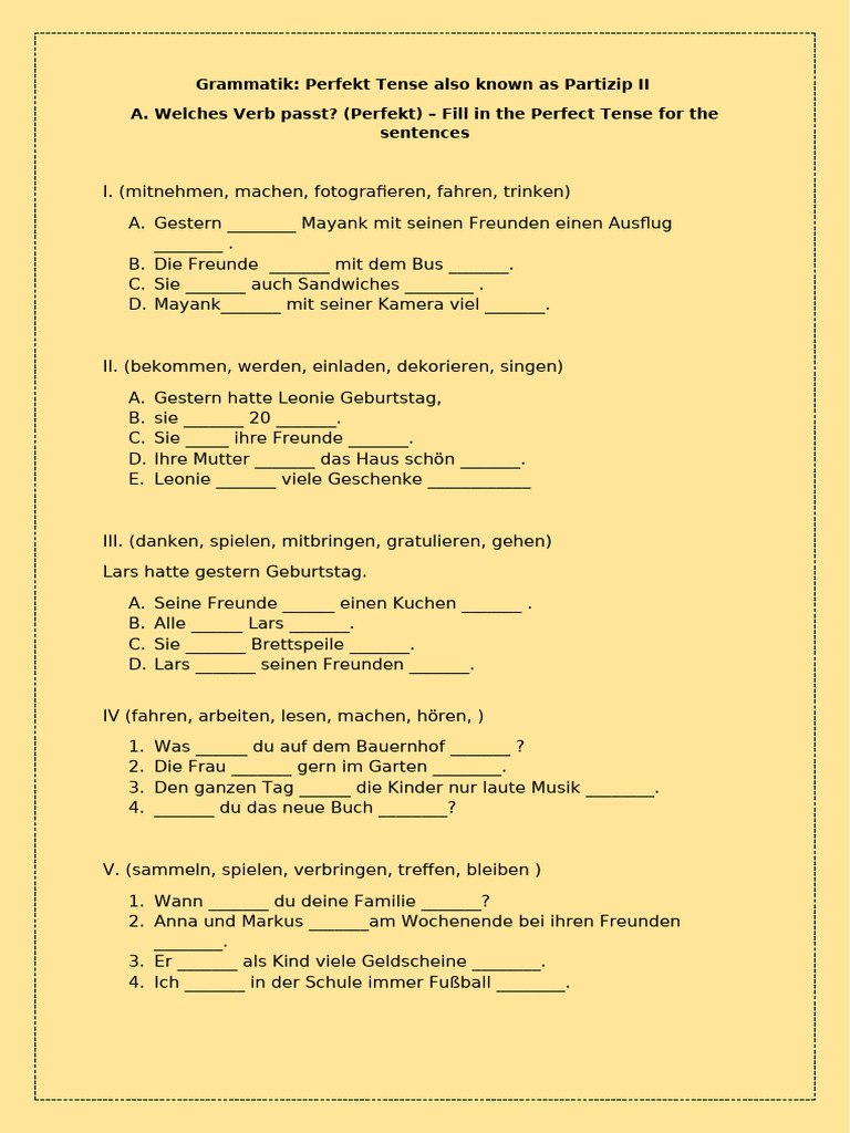 Perfekt Tense - Worksheet 2 - SMP | PDF