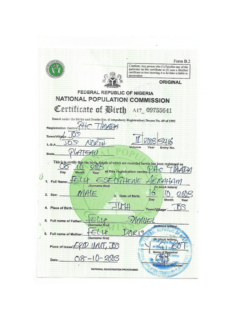 Abraham Birth Certificate | PDF