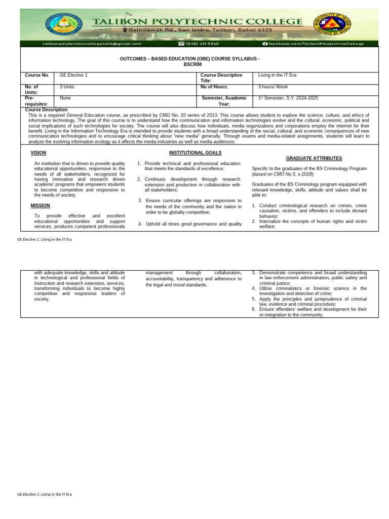 Revised Syllabus Ge Elective 1 | PDF