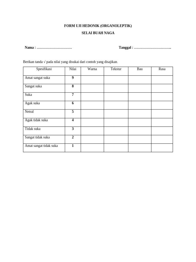 Form Uji Hedonik | PDF