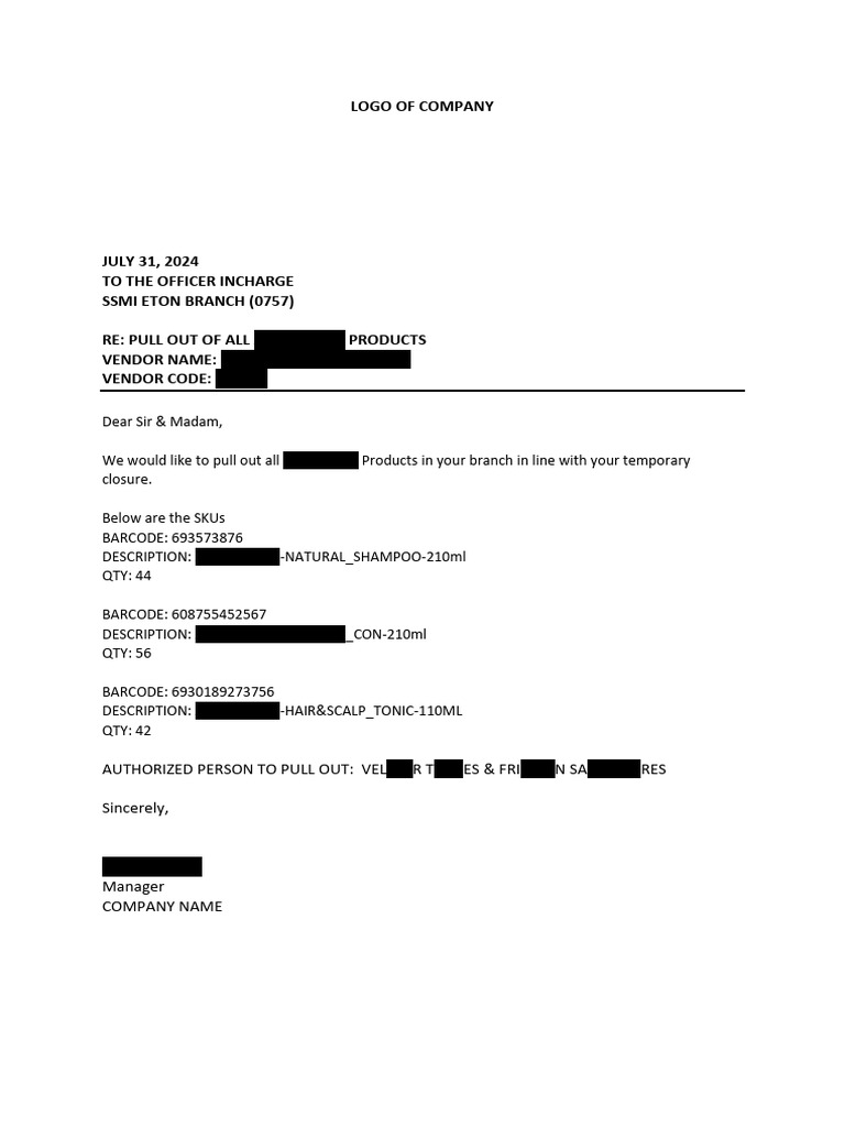 Pull Out Letter | PDF