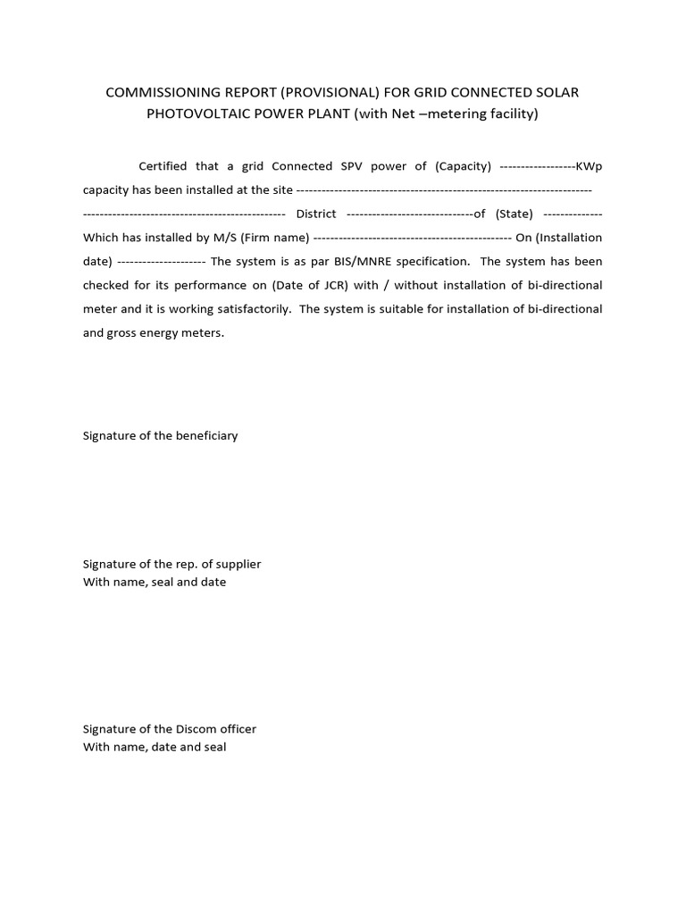 Commissioning Report (Provisional) For Grid Connected Solar ...