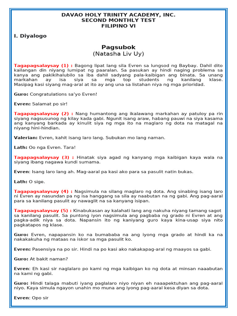 (Iskrip) Filipino 6 2ND Performance Task | PDF