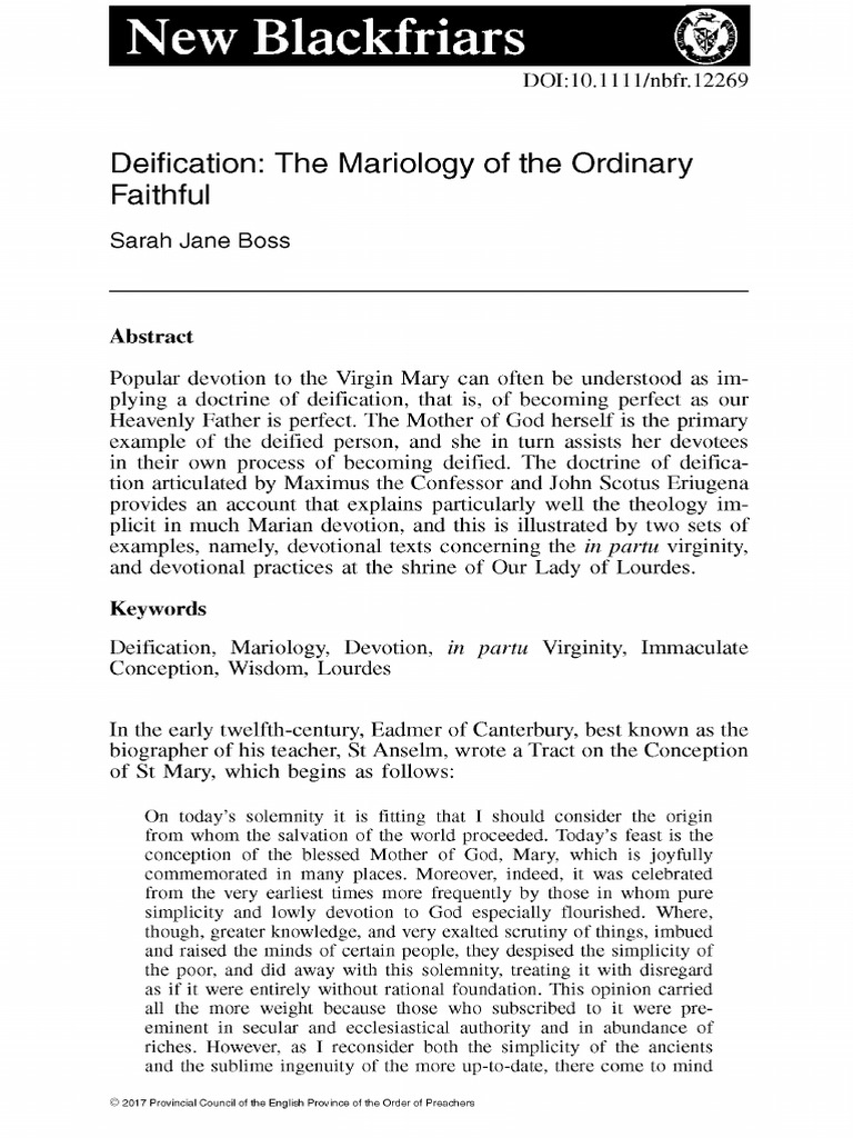 Deification- The Mariology of the Ordinary Faithful | PDF