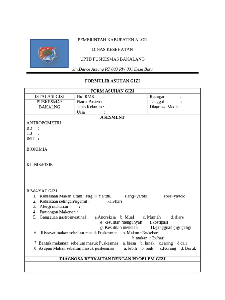 Form Asuhan Gizi | PDF