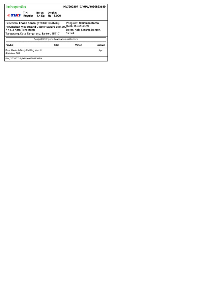 Invoice for Rx King Parts Delivery | PDF