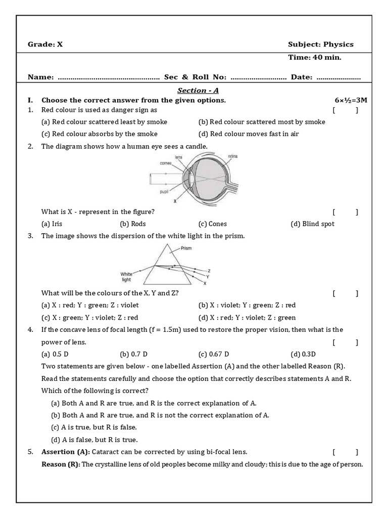 Worksheet-2 (The Human Eye) | PDF | Rainbow | Eye