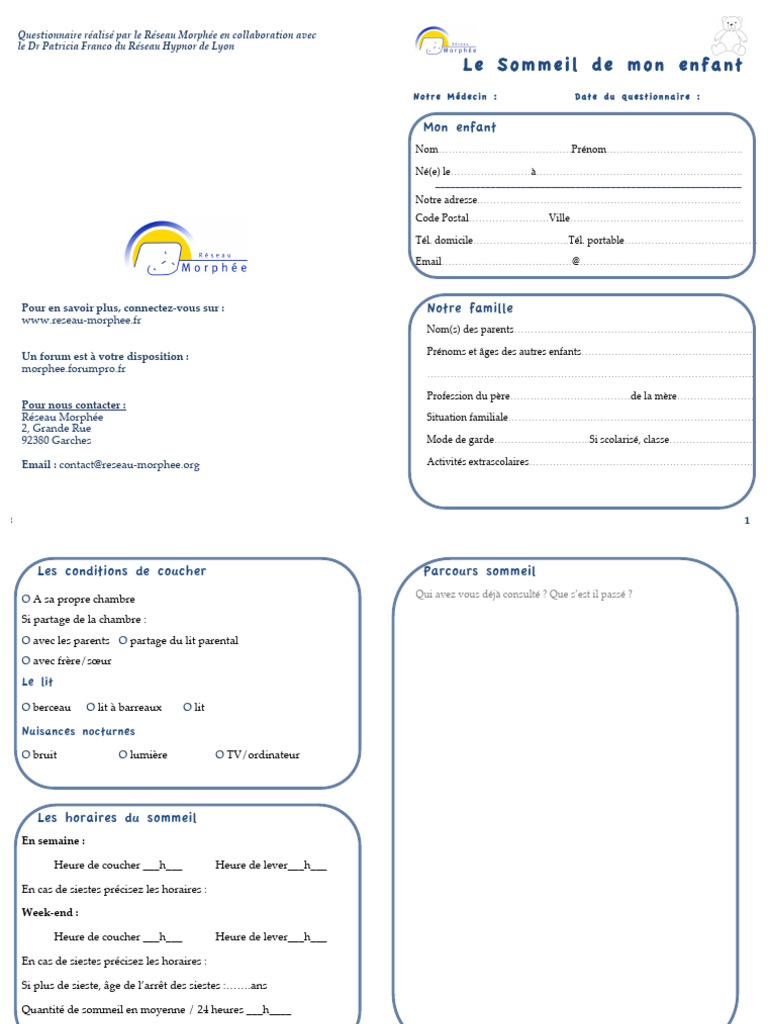 questionnaire_sommeil enfants_reseau morphee | PDF