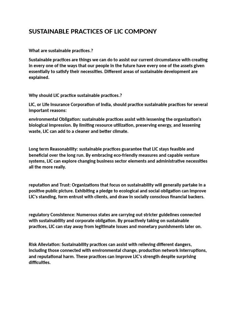 Sustainable Practices of Lic Compony | PDF