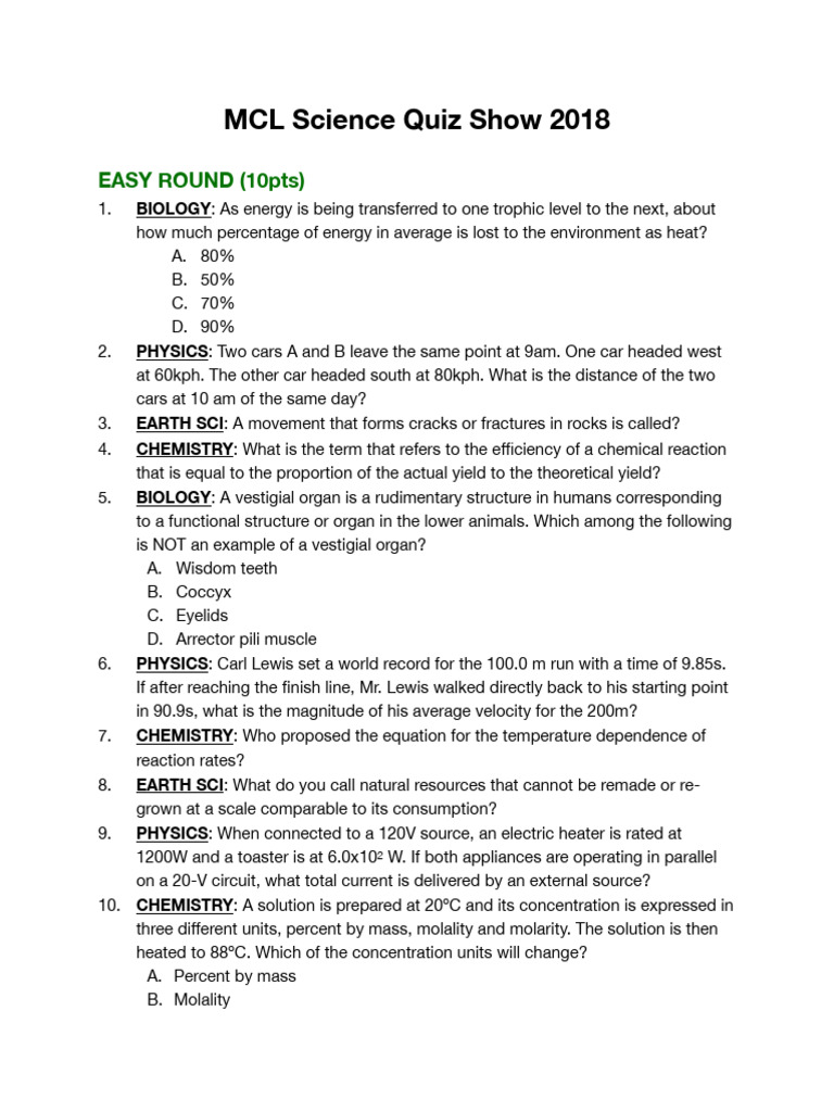 MCL Cup 2018 (Science) | PDF