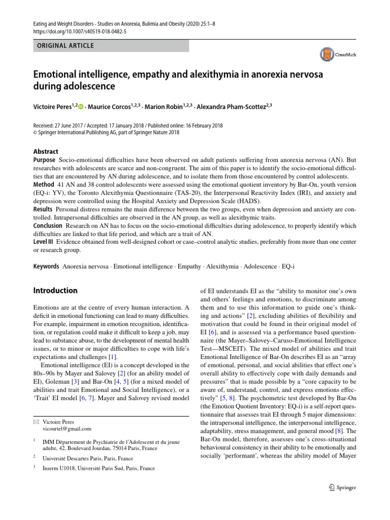Emotional Intelligence, Empathy and Alexithymia in Anorexia Nervosa ...