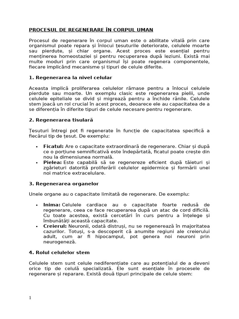Procesul de REGENERARE În Corpul Uman | PDF