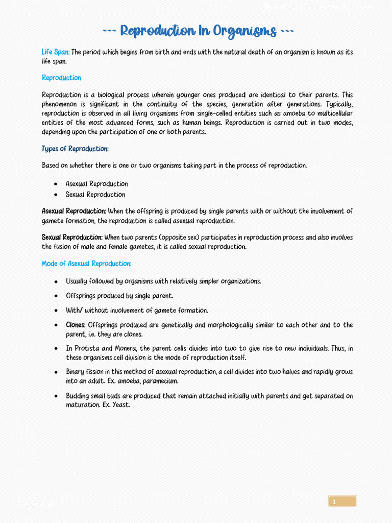 1.reproduction in Organisms | PDF