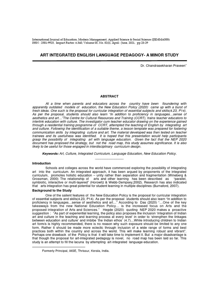 Art Integrated English Language Pedagogy | PDF