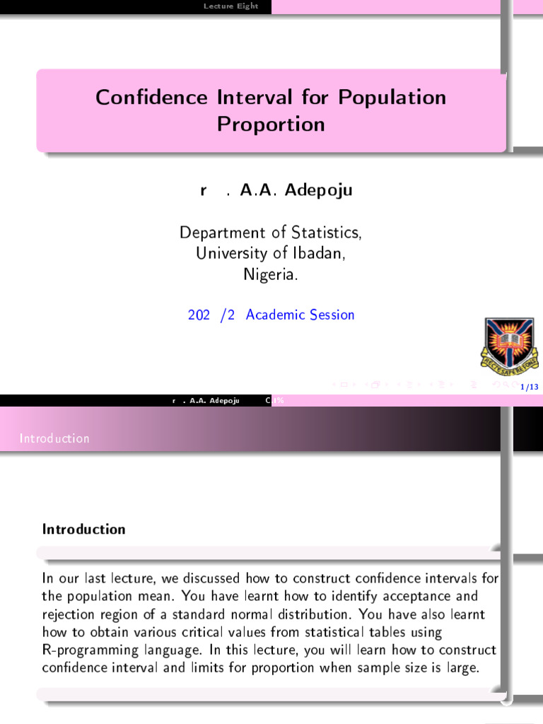 Lecture 8_confidence Interval for Proportion | PDF