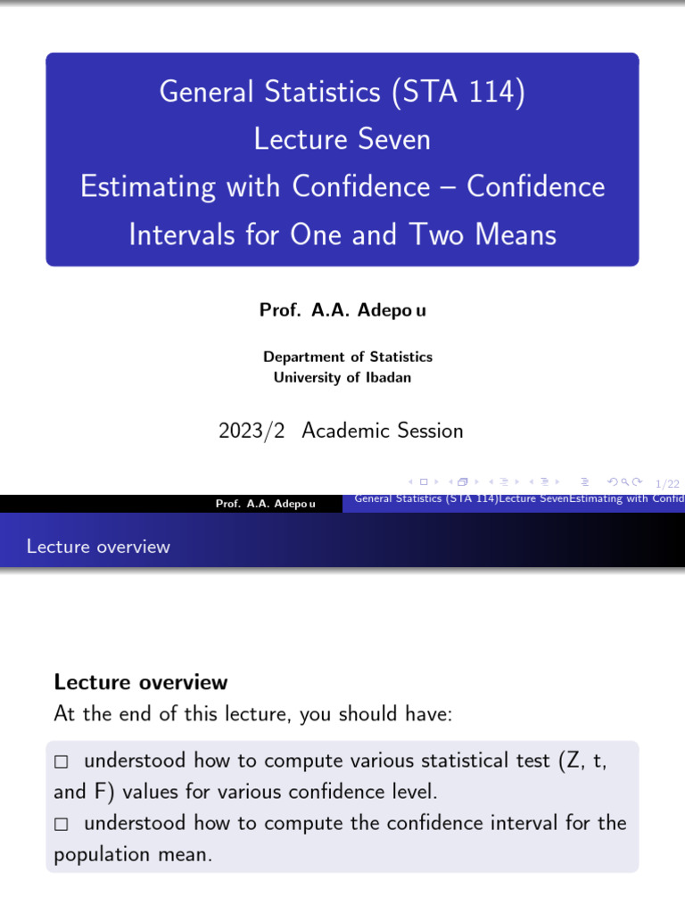 Lecture 7 - Confidence Interval | PDF