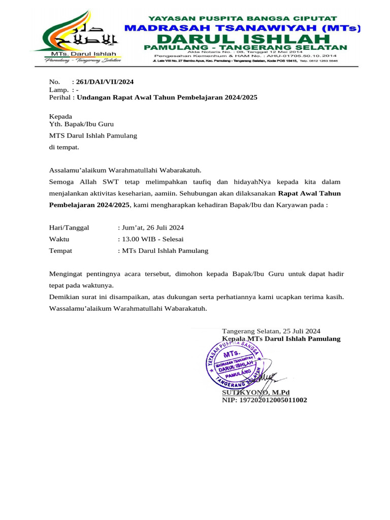 Surat Undangan Raker 2024 | PDF