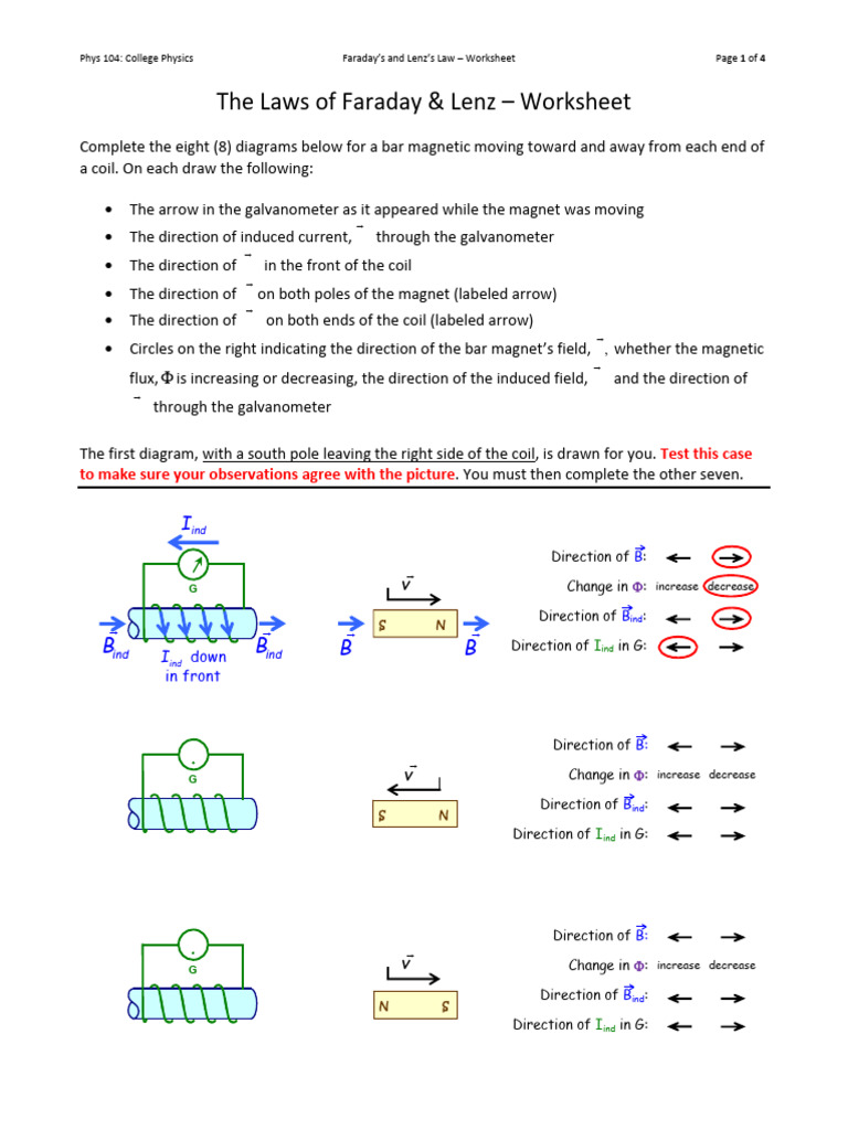 Lenzs Law Lab Worksheet | PDF | Electromagnetic Induction | Inductor