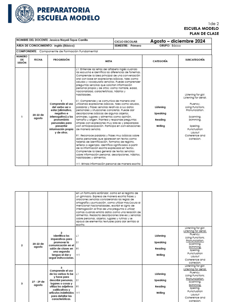 1ro - Plan de Clase Progresiones | PDF