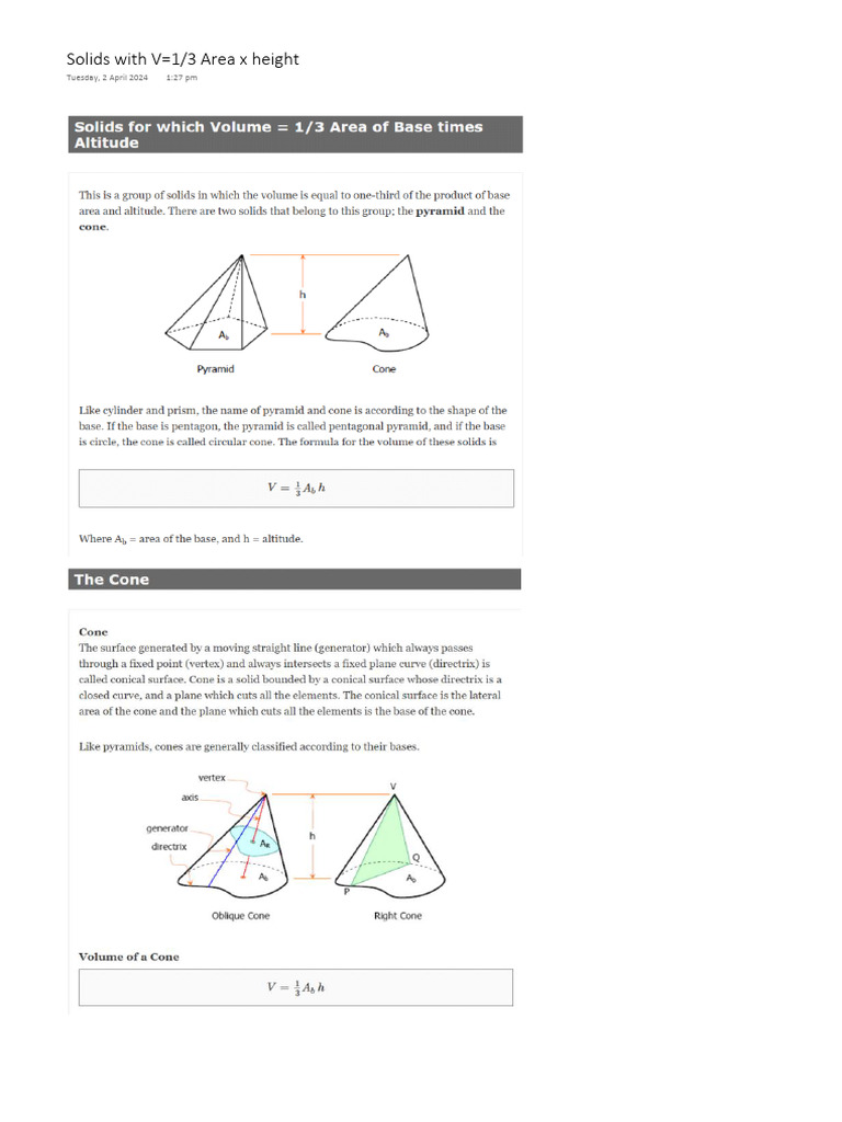 Solid Mensuration - Pyramid and Cone-1 | PDF