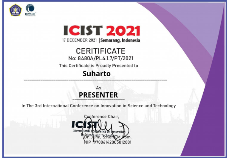 SERTIFIKAT PRESENTER ICIST 2021 Suharto | PDF