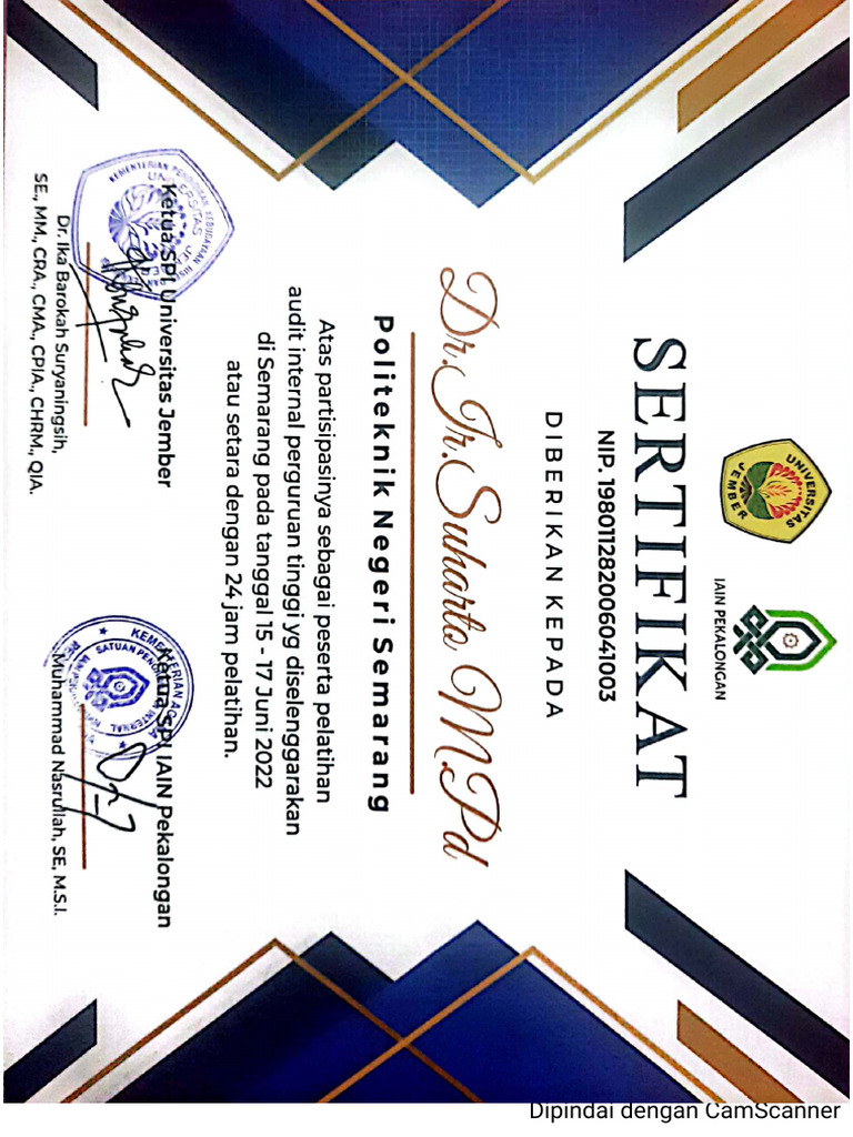 Sertifikat IHT Pekalongan - SPPD 1517-06-2022 | PDF