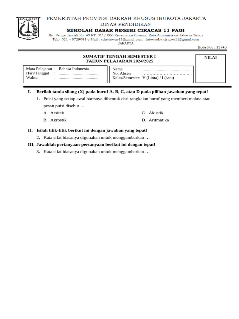 Format Soal - STS1 | PDF