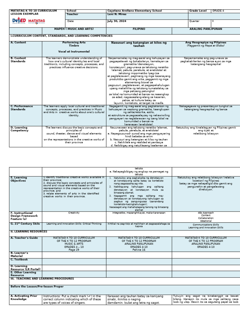 Grade 4 LE Week 1 DAY 2 | PDF