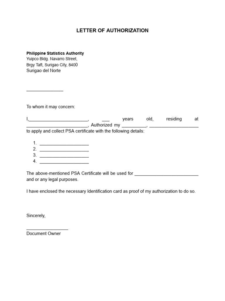 PSA Authorization Sample | PDF