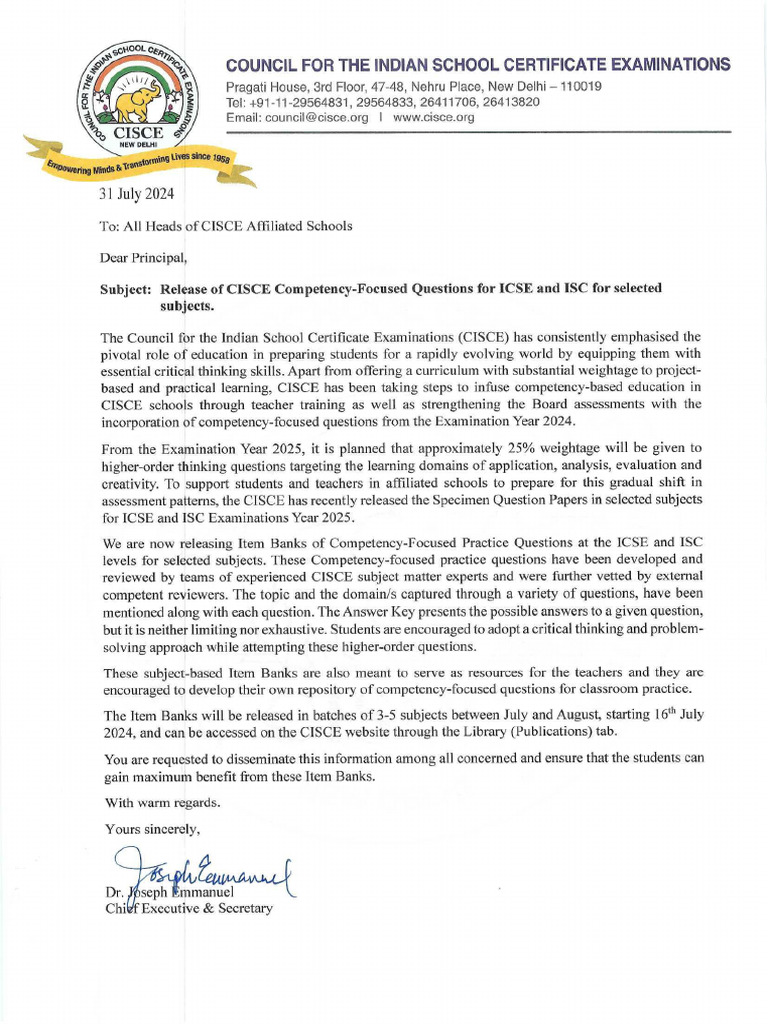 Circular For Release of CFQ Item Banks | PDF