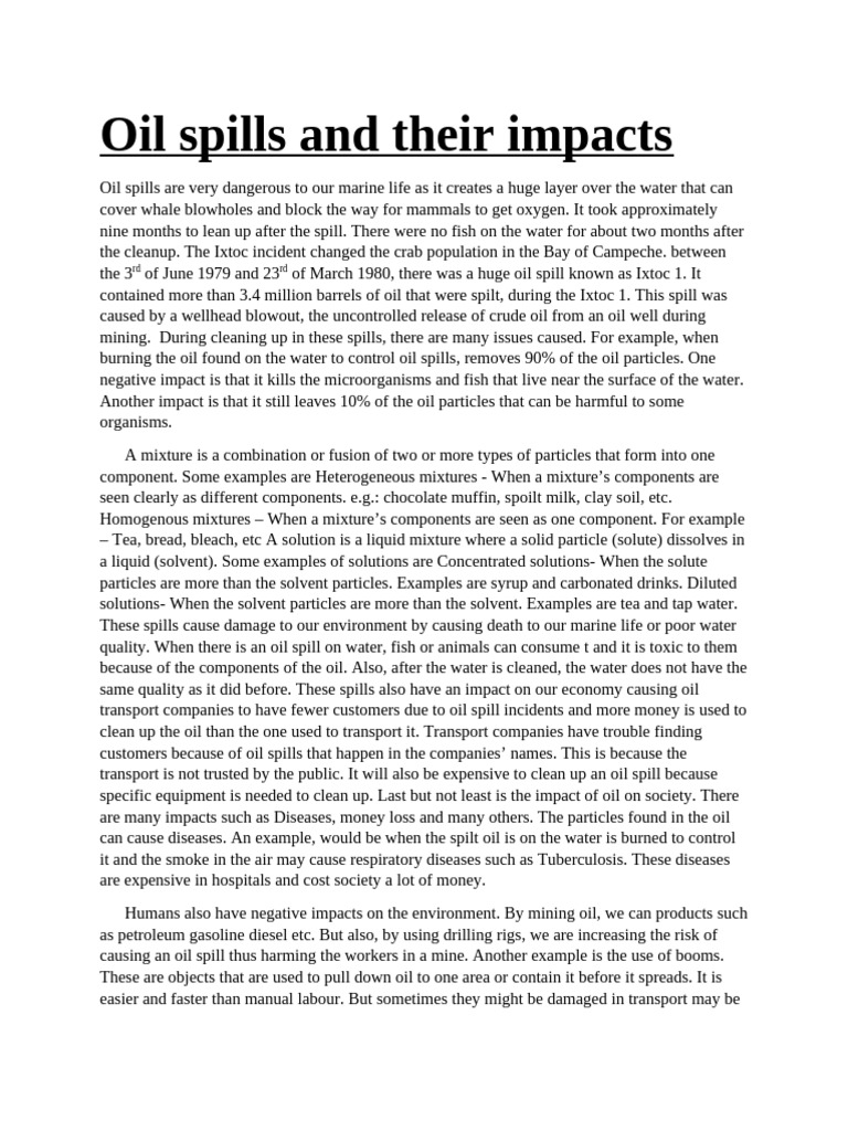 Oil Spills and Their Impacts | PDF | Oil Spill | Mixture