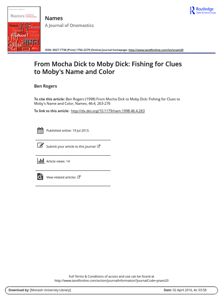 From Mocha Dick To Moby Dick: Fishing For Clues To Moby's Name and ...