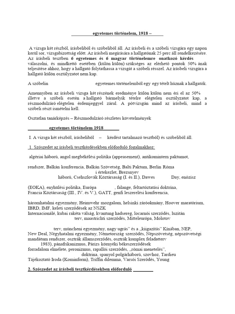 Jelenkori Egyetemes Történelem Szigorlat | PDF