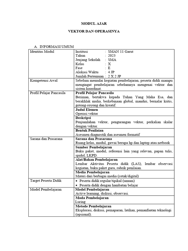 MODUL AJAR Vektor (Sub Bab Operasi Vektor)-LKPD 3 | PDF
