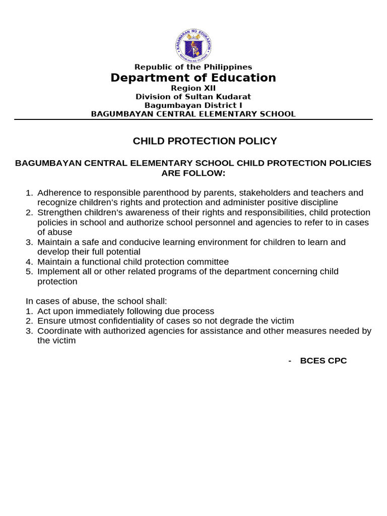 Pertinent Doccuments For Child Protection Program | PDF