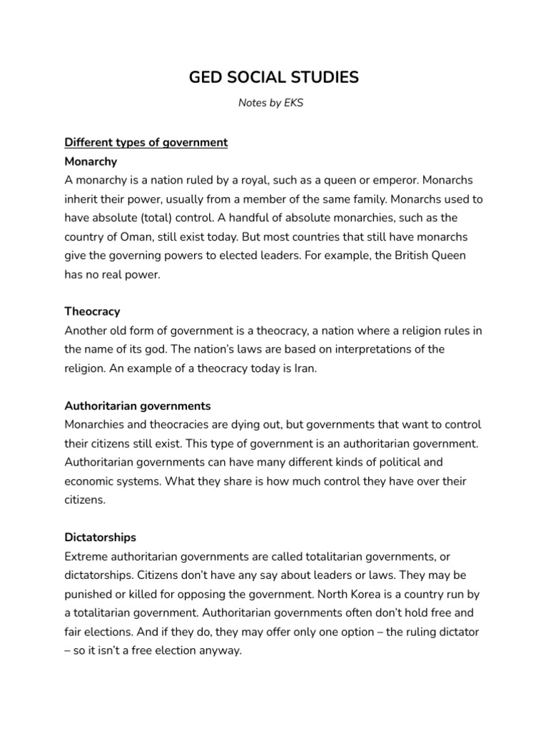 GED Social Studies Notes BBH | PDF