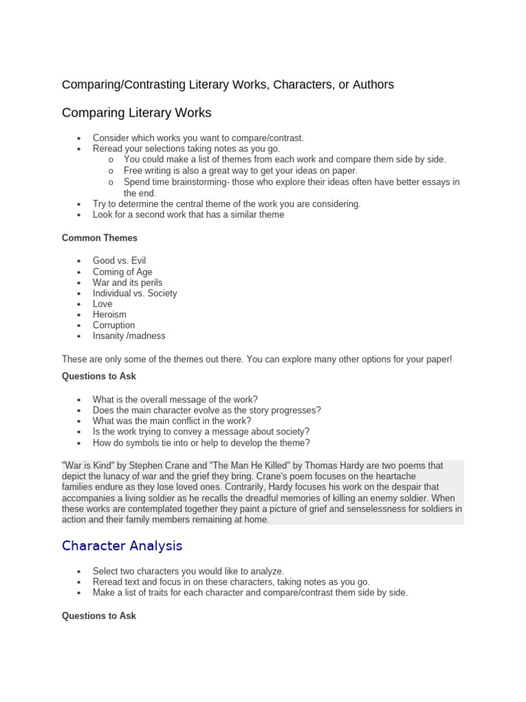 Comparing and Contrasting Literary Works | PDF