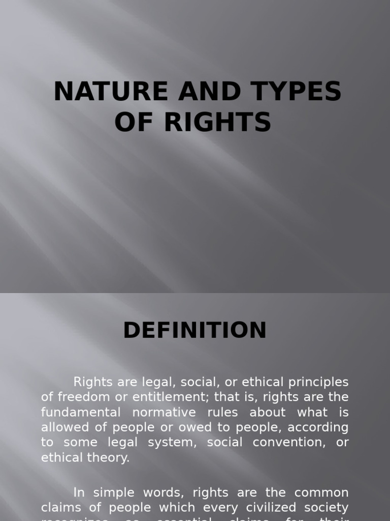 Nature and Types of Rights Lecture 2 | PDF
