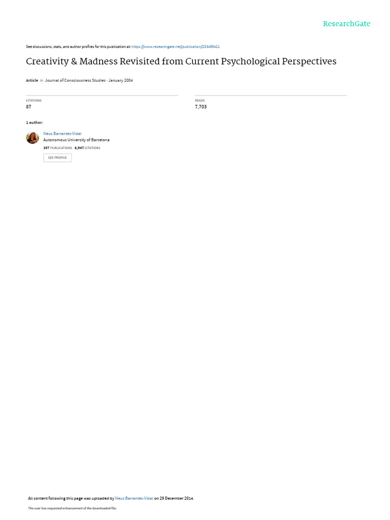 Creativity and Madness J Consciousness Studies | PDF