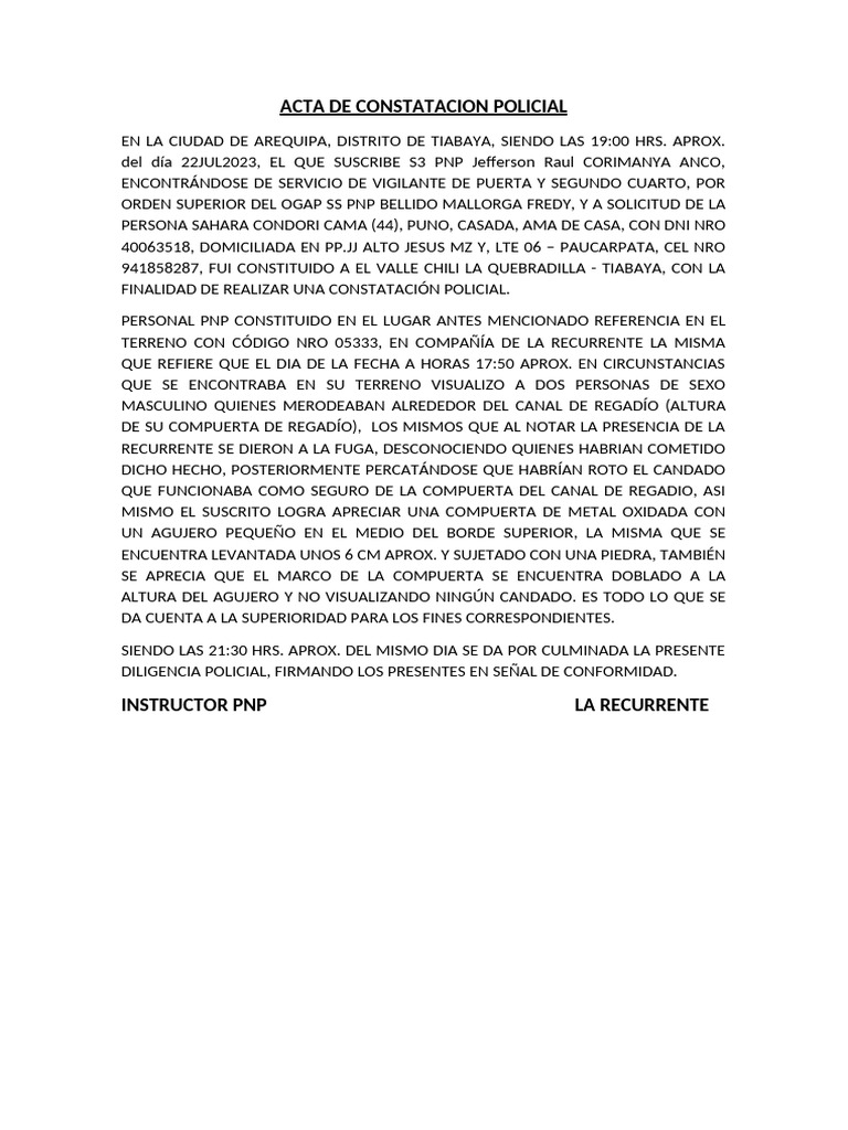 Acta de Constatacion Policial | PDF