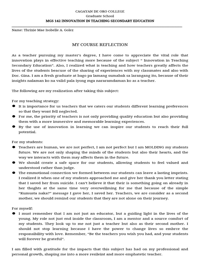 Golez Reflection | PDF