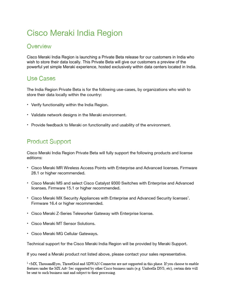 Cisco Meraki India Region Technical Onboarding Guide 2 | PDF