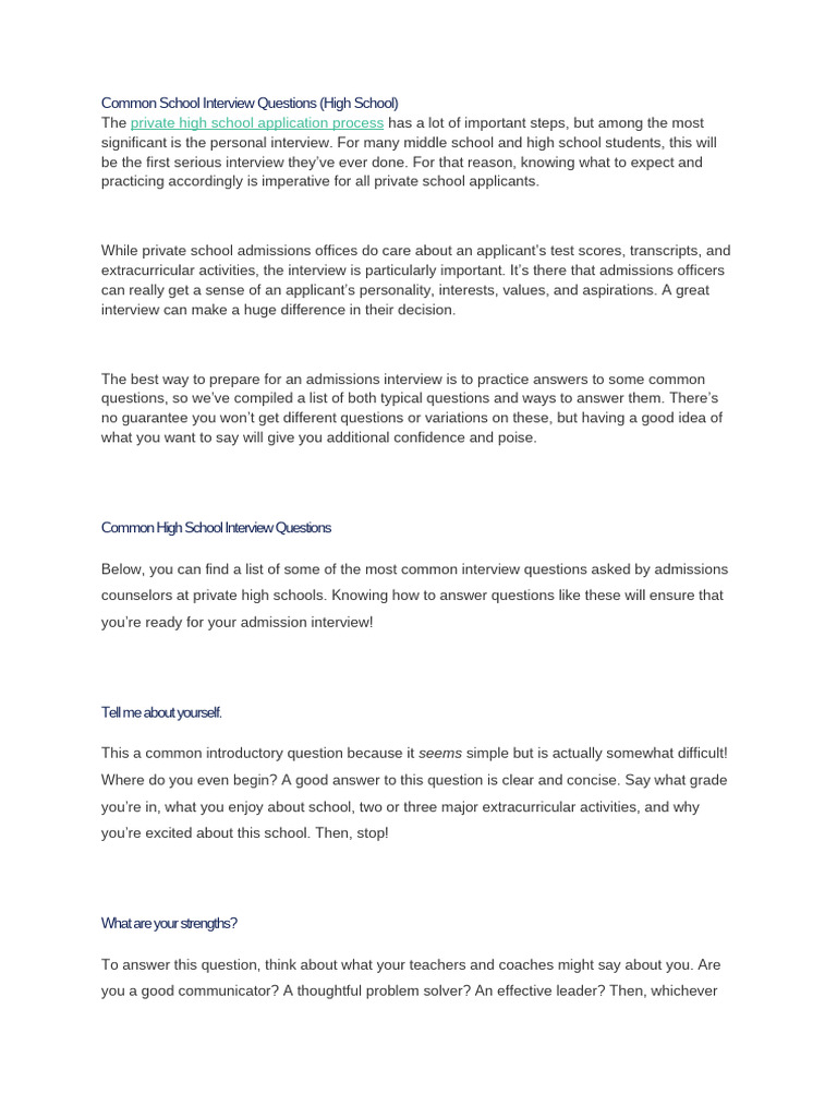 Common School Interview Questions | PDF