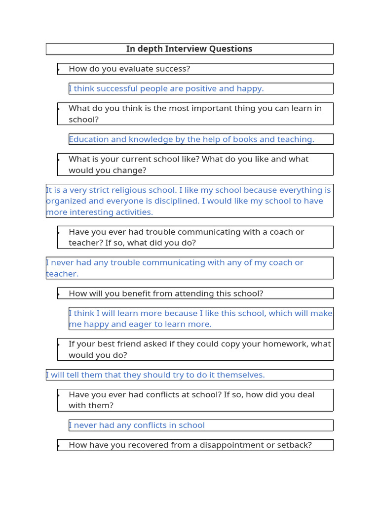 In depth Interview Questions | PDF In depth Interview Questions | PDF
