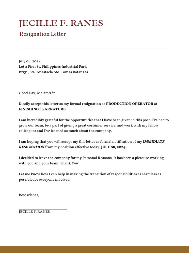 Resignation-Jecille F. Ranes | PDF