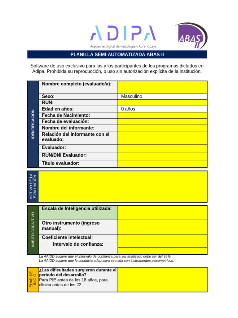 Plantilla Semi-Automatizada ABAS-II 1.1 | PDF