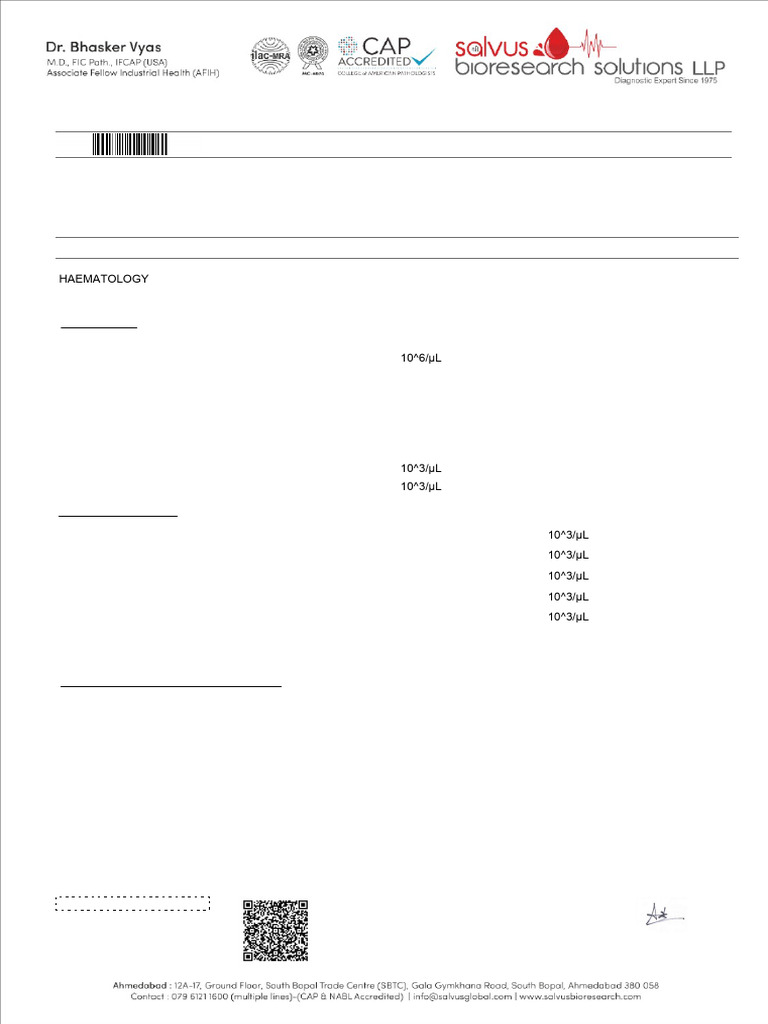 Test Report: 15-Jul-2024 09:42 87 Years 431006031 Mr. M A Parmar Male | PDF