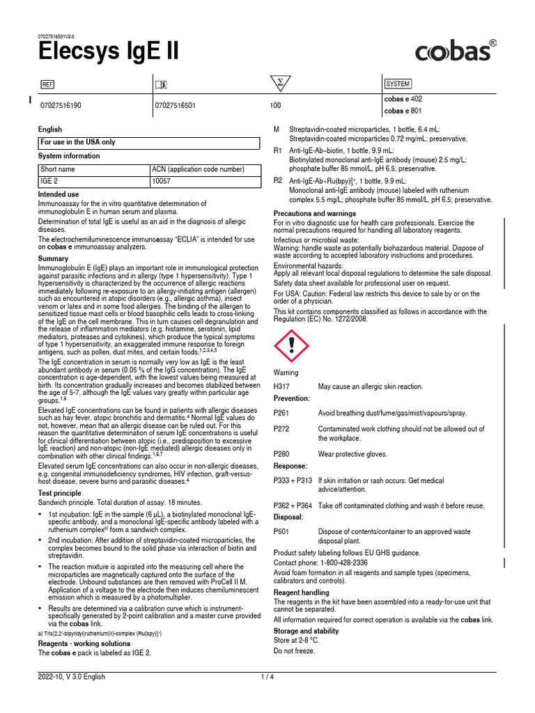 Insert - Elecsys IgE II.07027516501.V3.en | PDF
